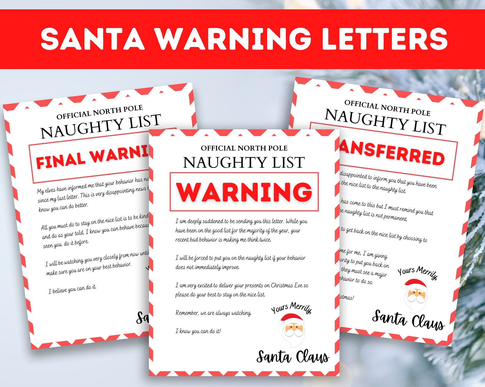 Santa Warning Letters, Bad Behavior Warning, Naughty List Warning ...
