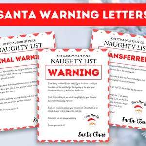 Santa Warning Letters, Bad Behavior Warning, Naughty List Warning ...