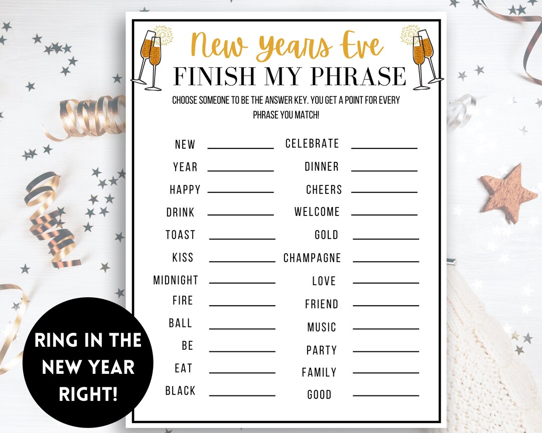 New Year's Eve Finish My Phrase, New Years Eve Party Games, New Years ...
