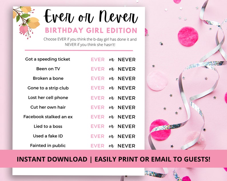 Adult Birthday Party Games Ever or Never Birthday Game | Etsy