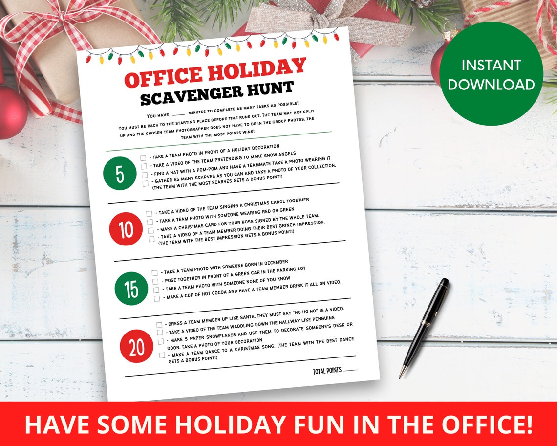 Office Holiday Scavenger Hunt, Workplace Christmas Scavenger Hunt ...