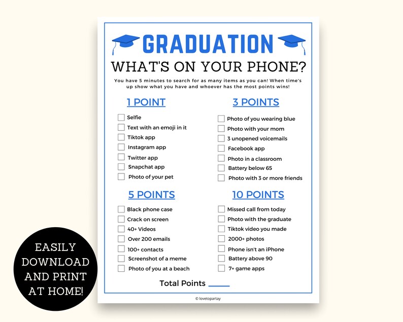Graduation What's on Your Phone, Printable Graduation Game, Fun ...