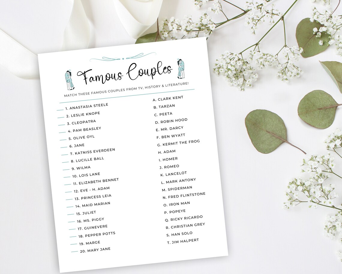 Famous Couples Game Couple Matching Game Blue Bridal Shower - Etsy