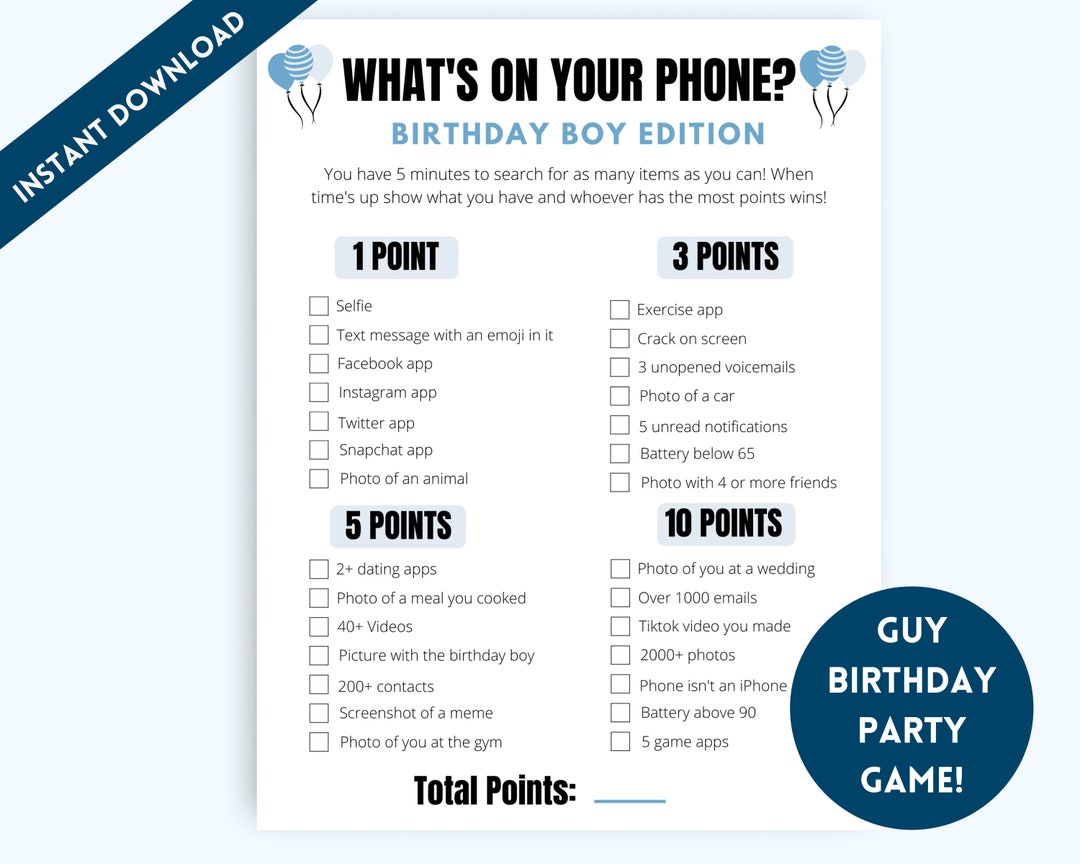 What's on Your Phone Game, Birthday Party Games for Him, Fun Birthday ...