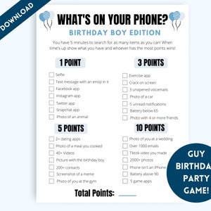 What's on Your Phone Game, Birthday Party Games for Him, Fun Birthday ...