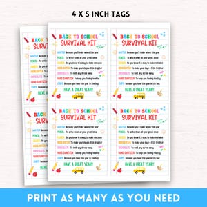 Back to School Survival Kit Tags, Back to School Gift Tags Printable ...