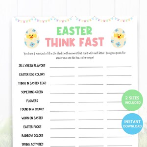 Easter Think Fast, Printable Easter Game, Easter Activity for Kids and ...