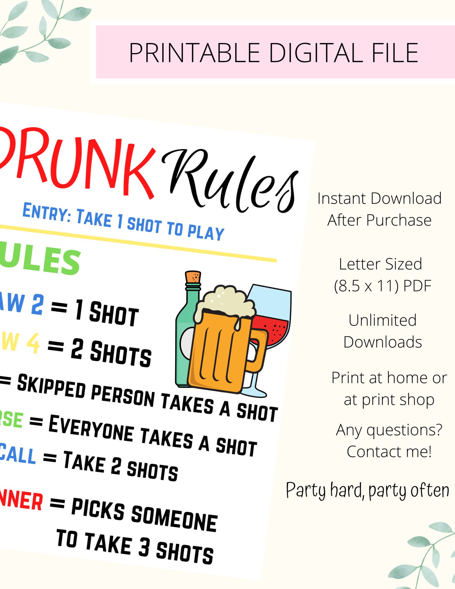 Drunk Rules Birthday Games for Adults Drinking Games Drinking - Etsy
