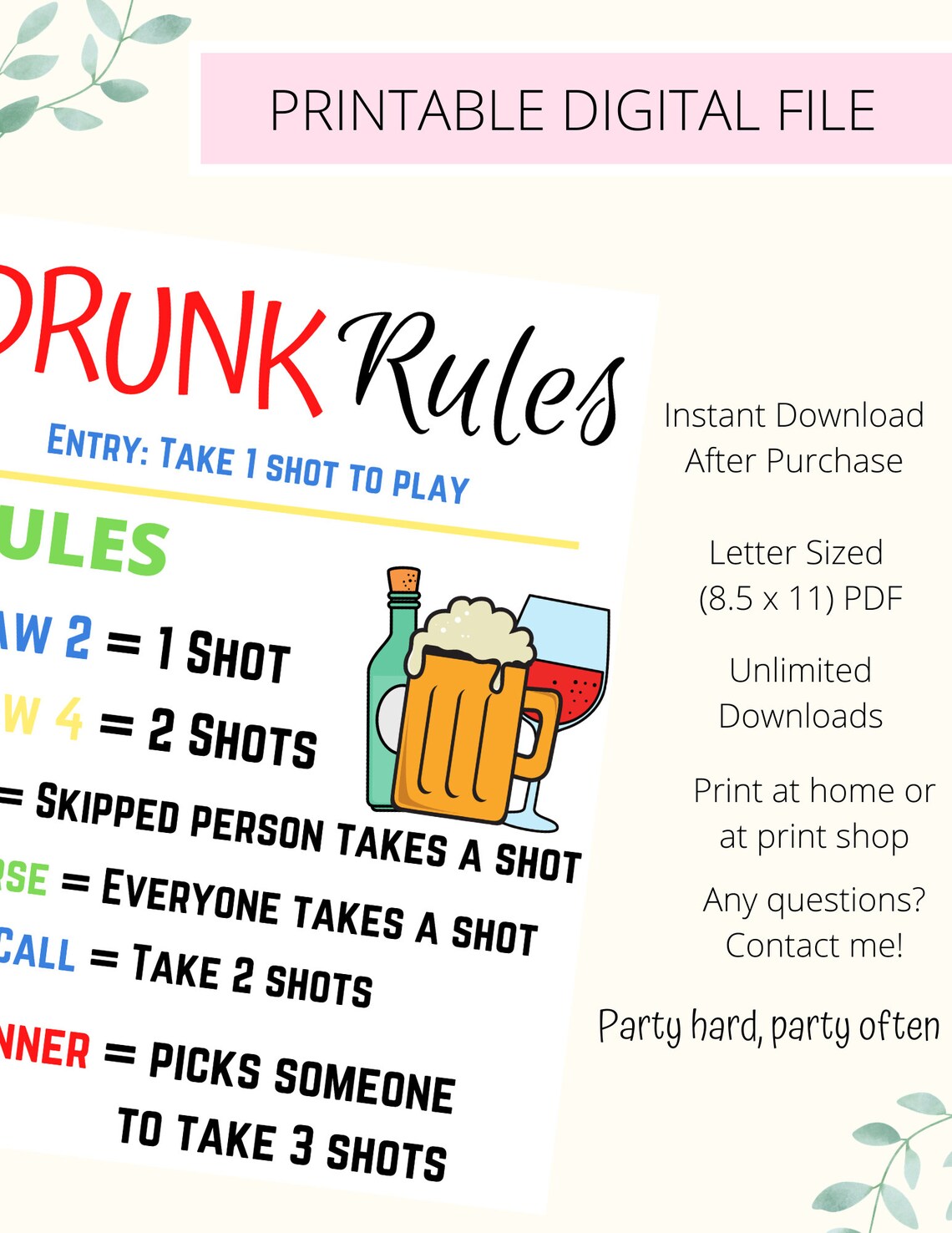 Drunk Dice & Drunk Rules Bundle Printable Party Games Virtual | Etsy Canada