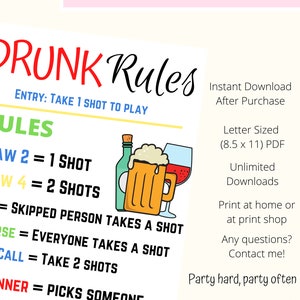 Drunk Dice & Drunk Rules Bundle Printable Party Games Virtual Drinking ...