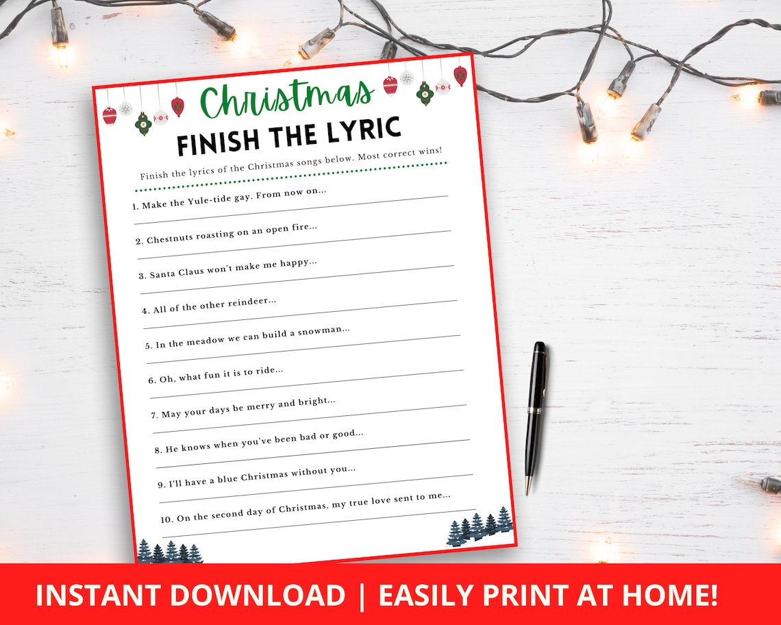 Printable Christmas Game Christmas Game Finish the Lyric - Etsy