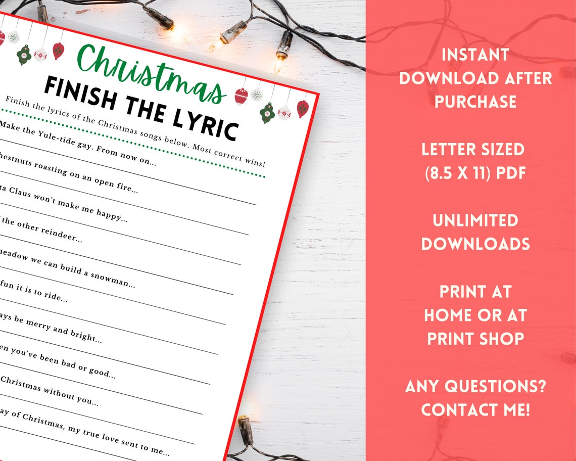 Printable Christmas Game Christmas Game Finish the Lyric - Etsy