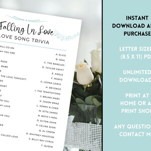 Love Song Quiz, Love Song Trivia, Minimalist Wedding Shower Game ...