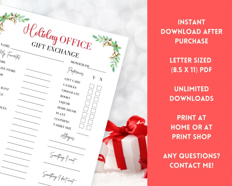 Holiday Office Gift Exchange Survey, Office Gift Exchange Questionnaire ...