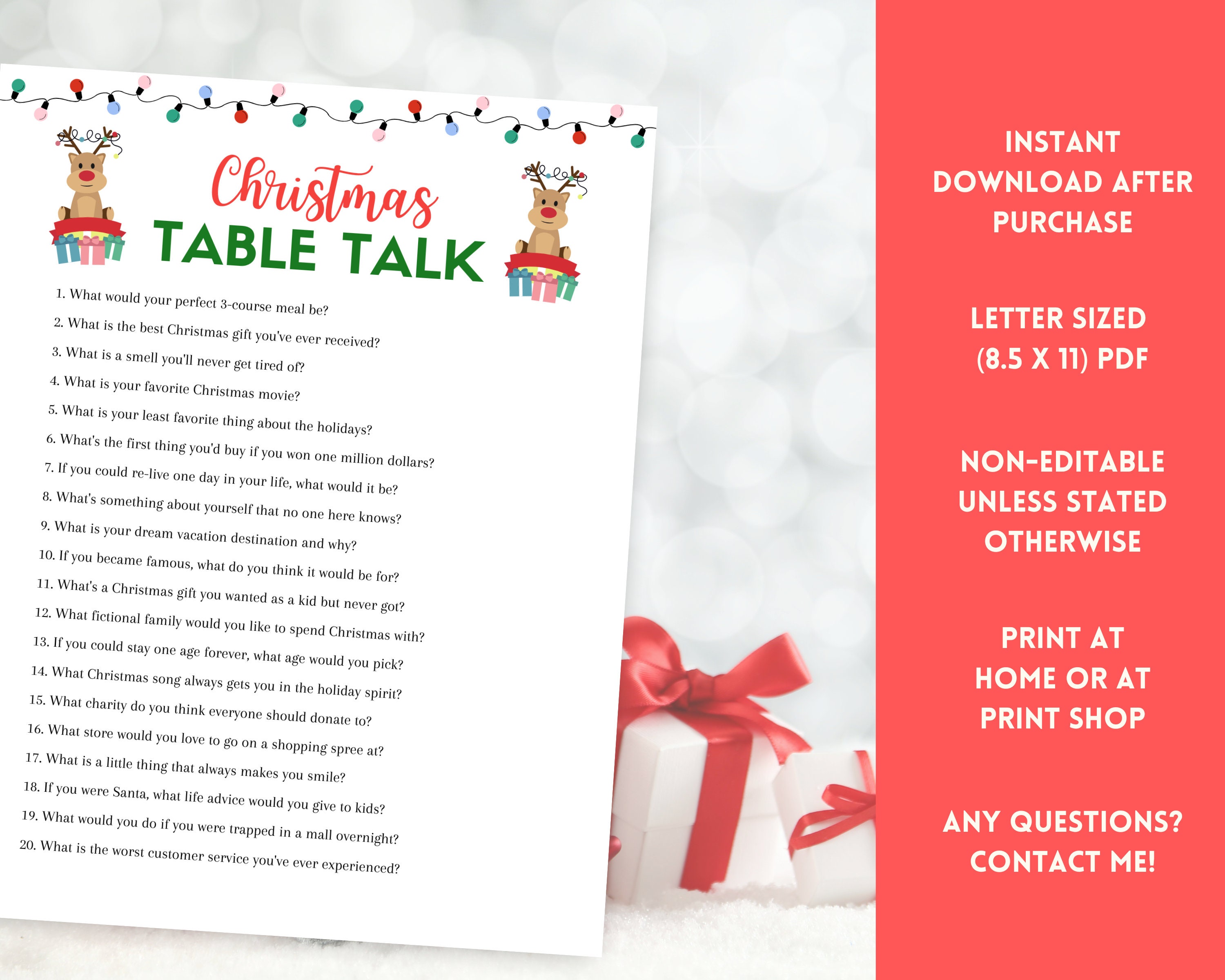 Christmas Table Talk, Christmas Icebreaker Game, Party Starter ...