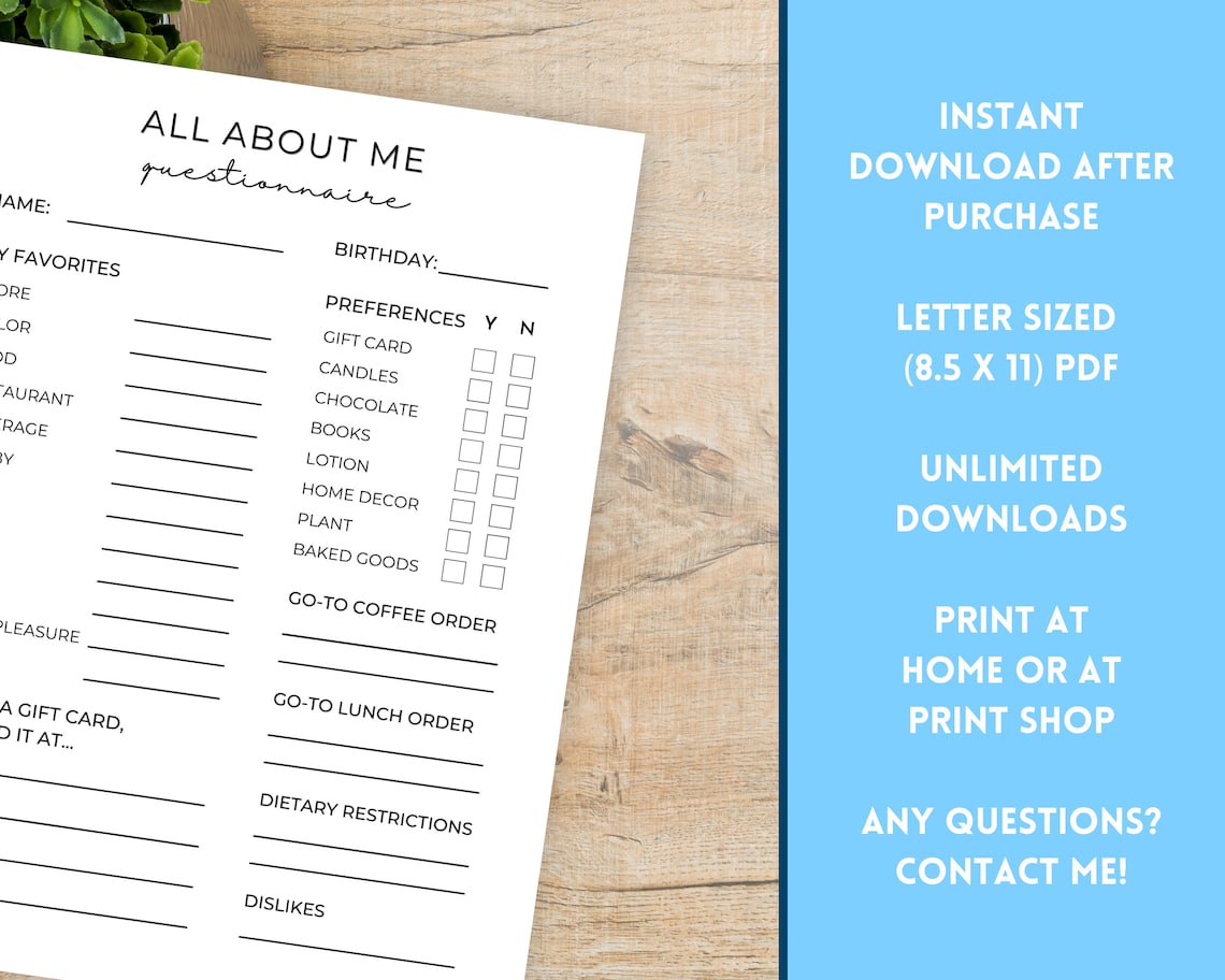 Get to Know Me Survey Get to Know Me Template Coworker - Etsy