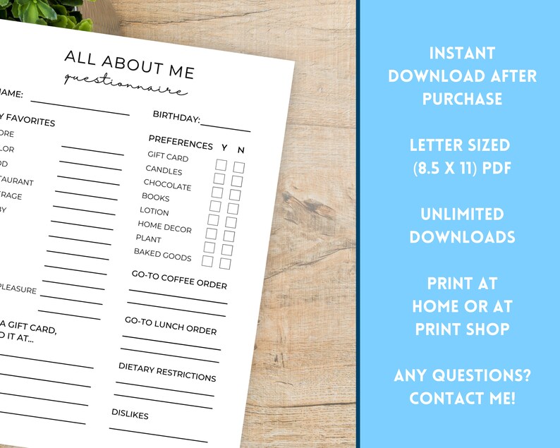 Get to Know Me Survey Get to Know Me Template Coworker - Etsy