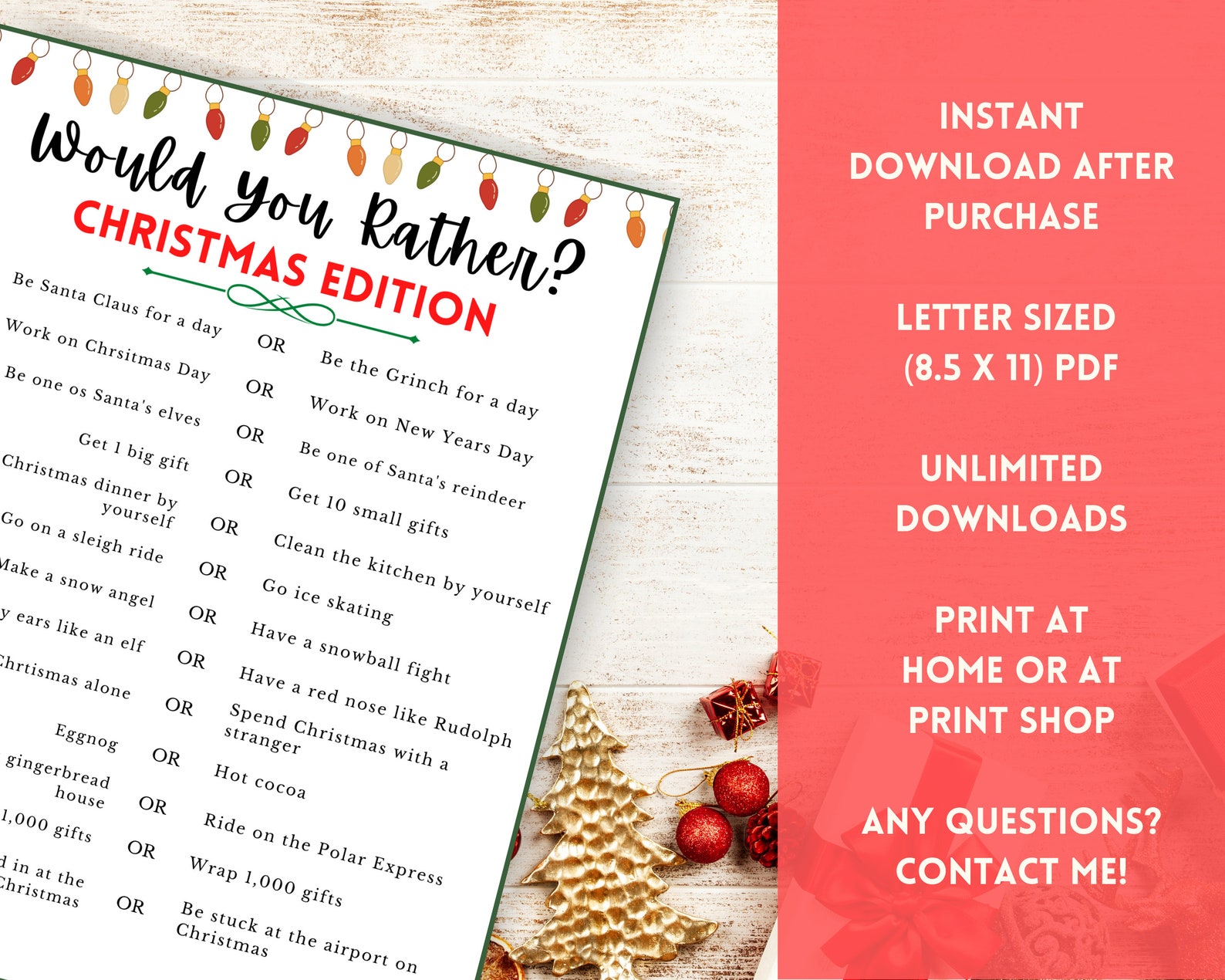 Family Christmas Game Christmas Would You Rather Christmas - Etsy