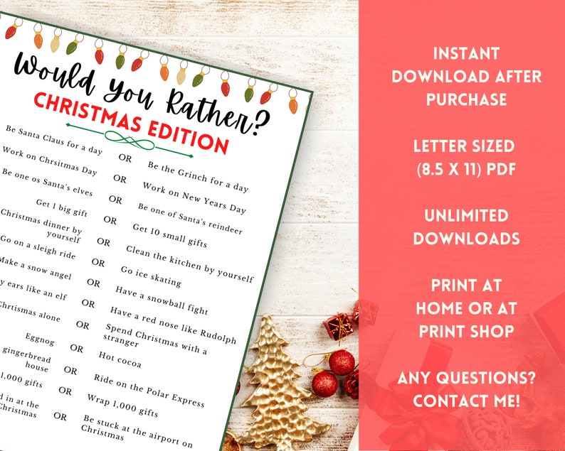 Family Christmas Game Christmas Would You Rather Christmas - Etsy