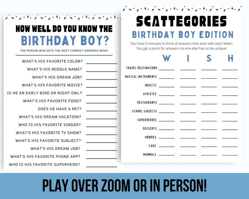 Birthday Games for Boys Teenager Birthday Party Games Boy | Etsy