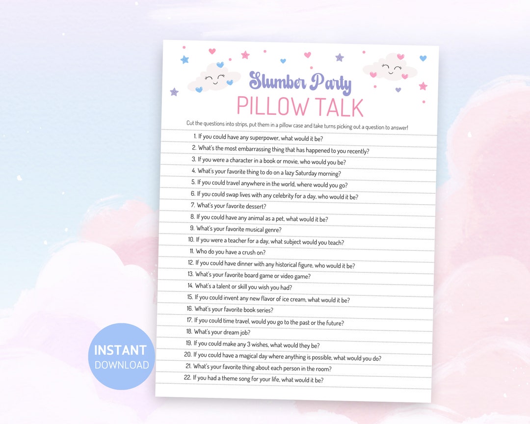 Pillow Talk Sleepover Game for Girls, Printable Slumber Party Game ...