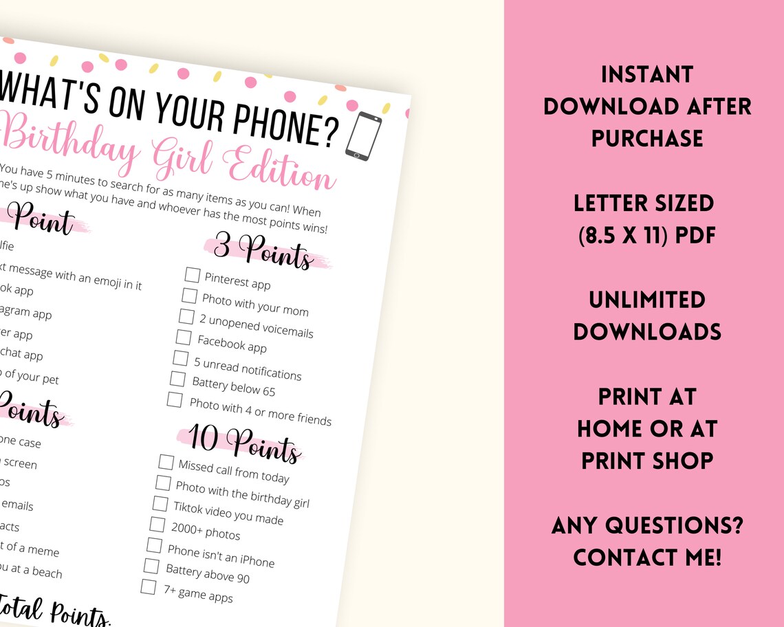 Teen What's on Your Phone Game Teen Birthday Party Game - Etsy