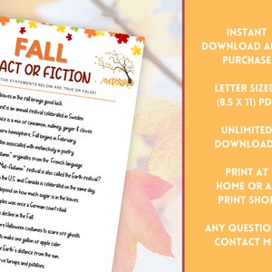 Fall Trivia Game, Fact or Faction Fall Party Game, Fall Themed Games ...