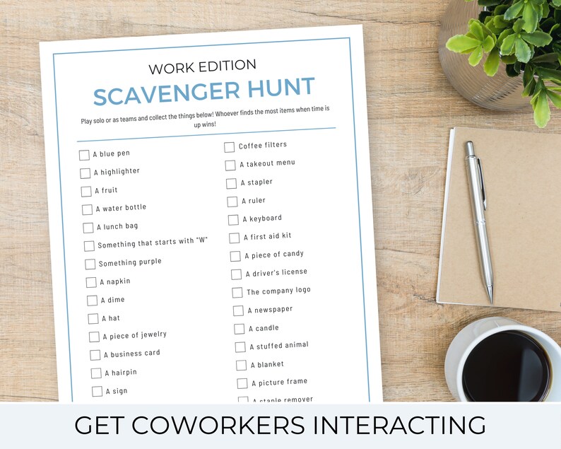 Office Scavenger Hunt, Office Games, Work Party Games, Team Meeting ...