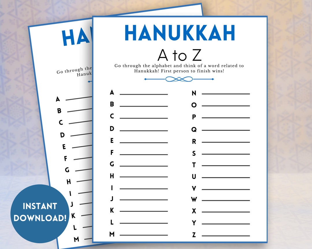 Hanukkah A - Z Game, Hanukkah Party Games, Hanukkah Games, Chanukah ...