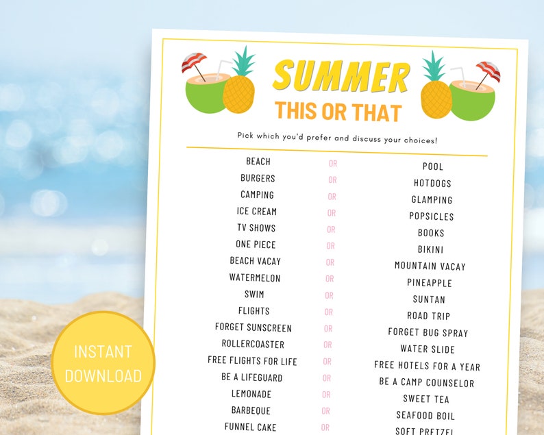 Summer This or That Game Printable Summer Party Game Summer - Etsy