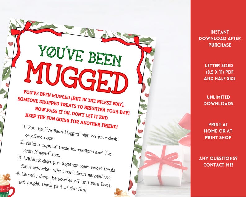 You've Been Mugged Signs, Christmas Office Coworker Game, Team Building ...