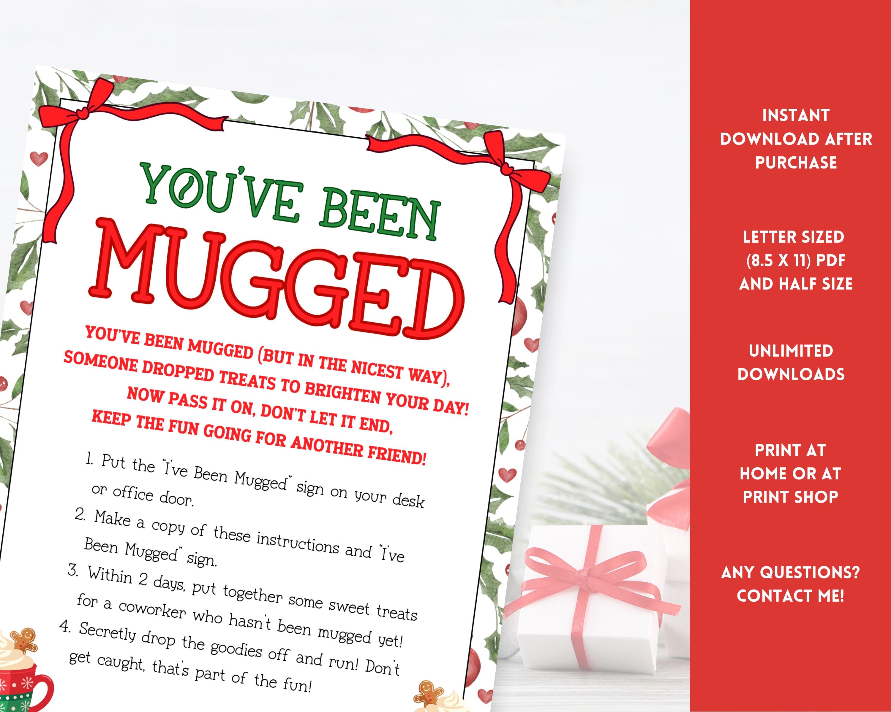 You've Been Mugged Signs, Christmas Office Coworker Game, Team Building ...