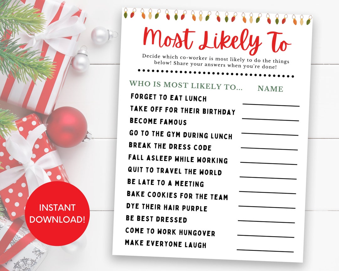 Most Likely To Game Work Holiday Party Games Office Christmas Party Most Likely To Game Work Holiday Party Games Office Christmas Party
