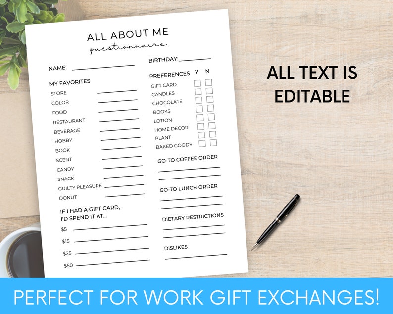 Get to Know Me Survey Get to Know Me Template Coworker - Etsy