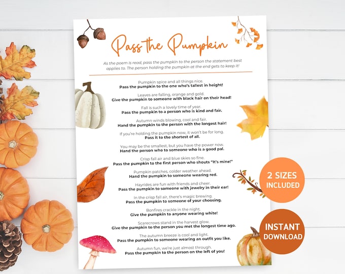 Fall Pass the Pumpkin Game, Fall Game, Autumn Games Printable, Fall ...