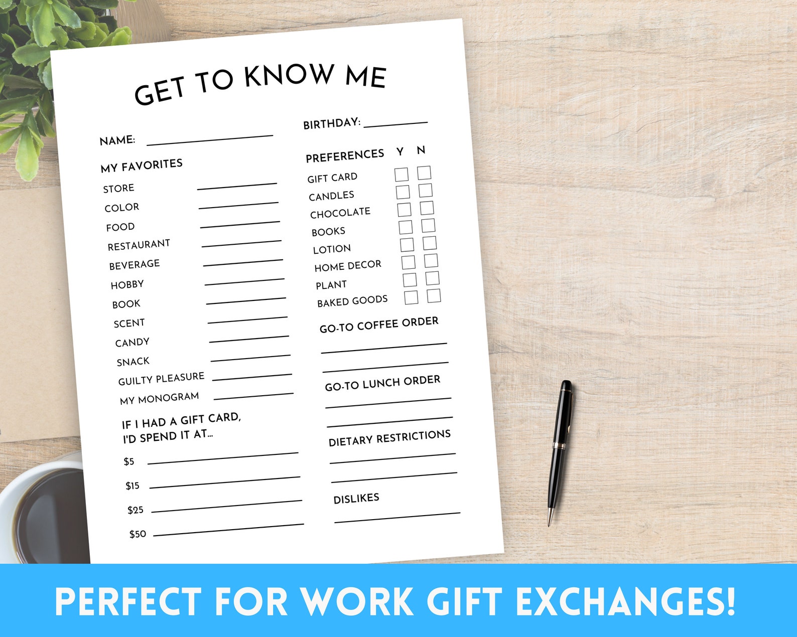 Get to Know Me Survey Coworker Questions Favorites Quiz - Etsy