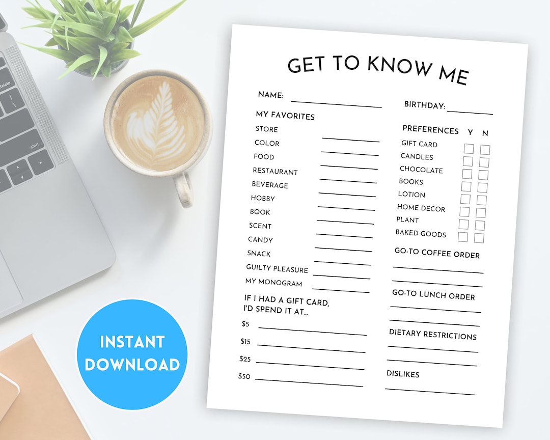 Get to Know Me Survey, Coworker Questions, Favorites Quiz, Employee ...