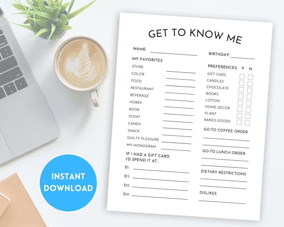 Get to Know Me Survey Coworker Questions Favorites Quiz - Etsy
