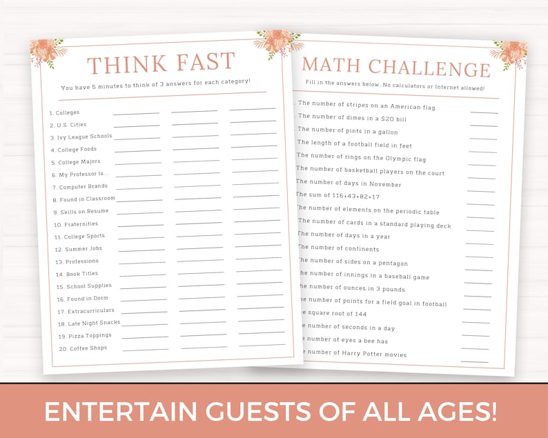 College Going Away Party Games, College Trunk Party Games, College Send ...