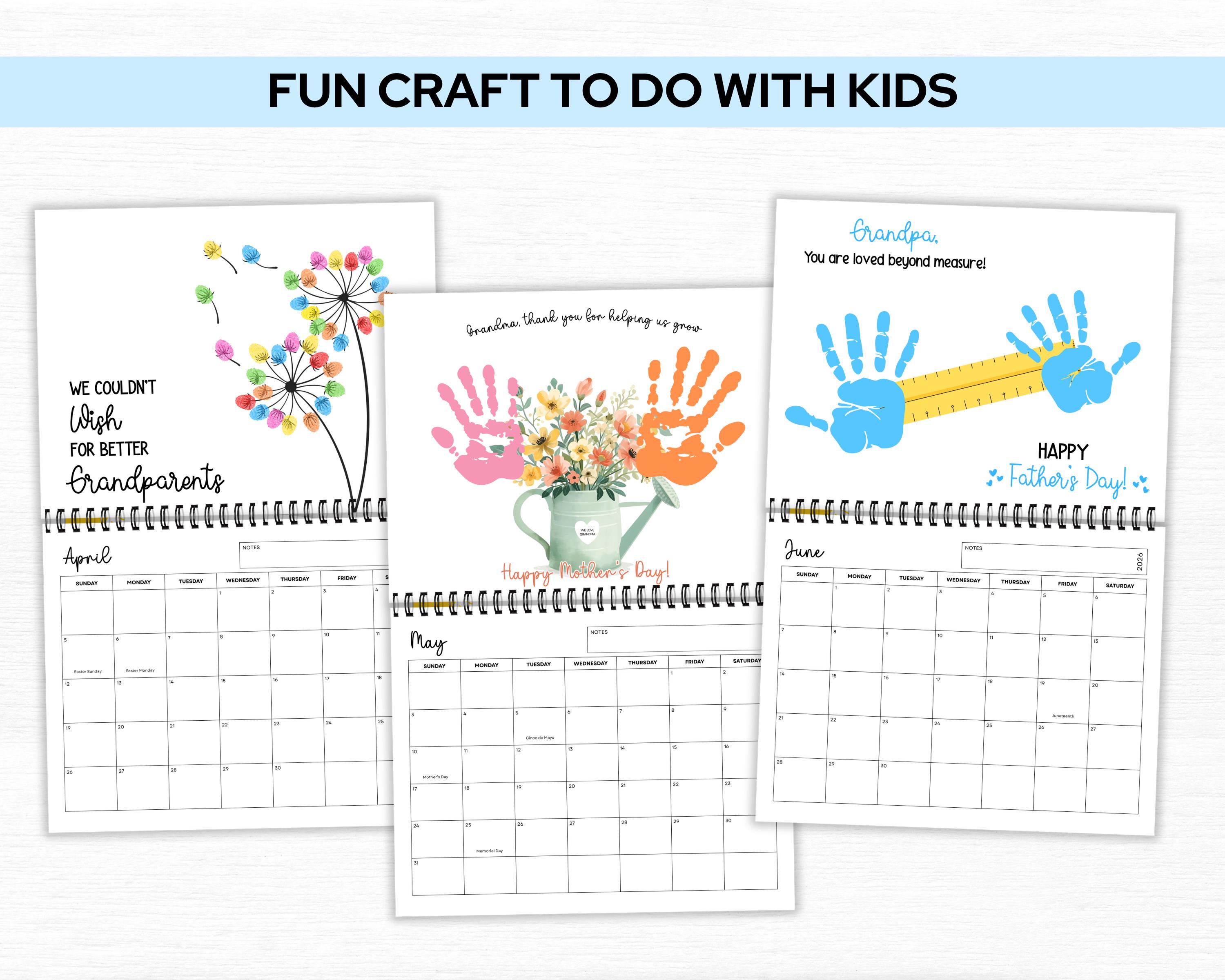 2026 Grandparents Handprint Calendar Craft, Grandma Grandpa Keepsake ...