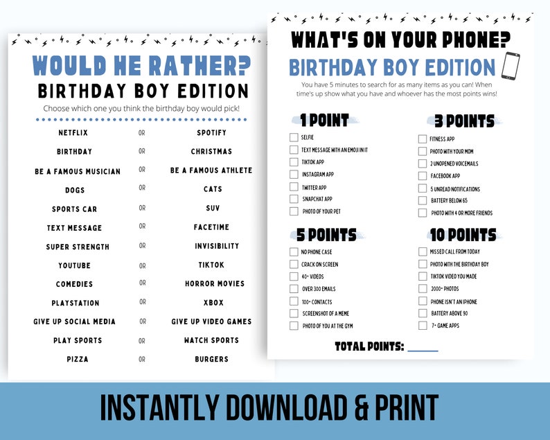 Birthday Games for Boys Teenager Birthday Party Games Boy | Etsy