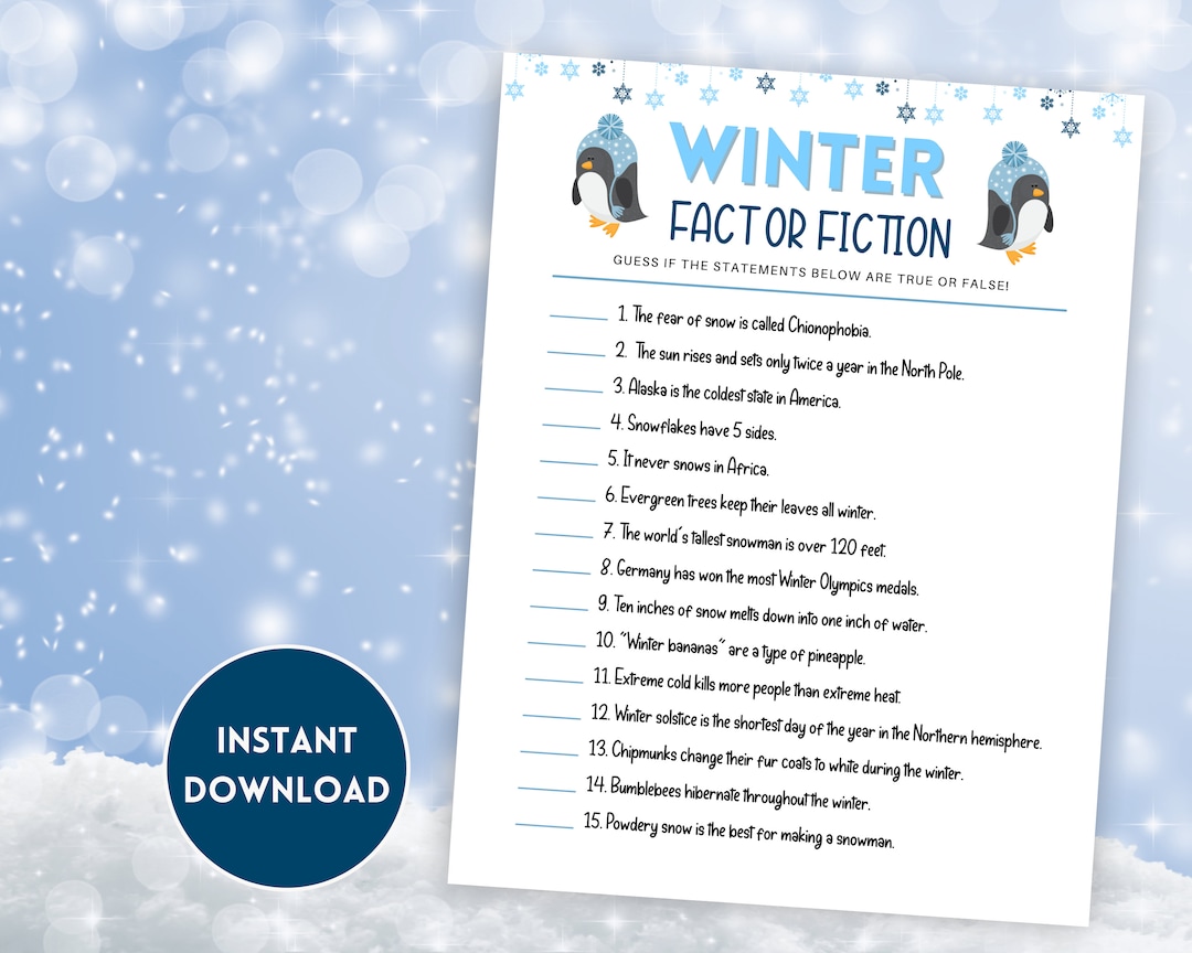 Winter Trivia Game, Printable Winter Games, Party Games for All Ages ...
