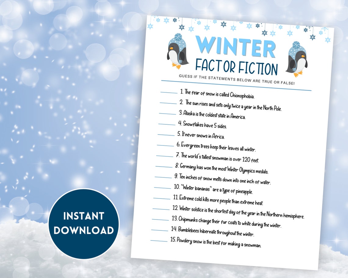 Winter Trivia Game Printable Winter Games Party Games for - Etsy