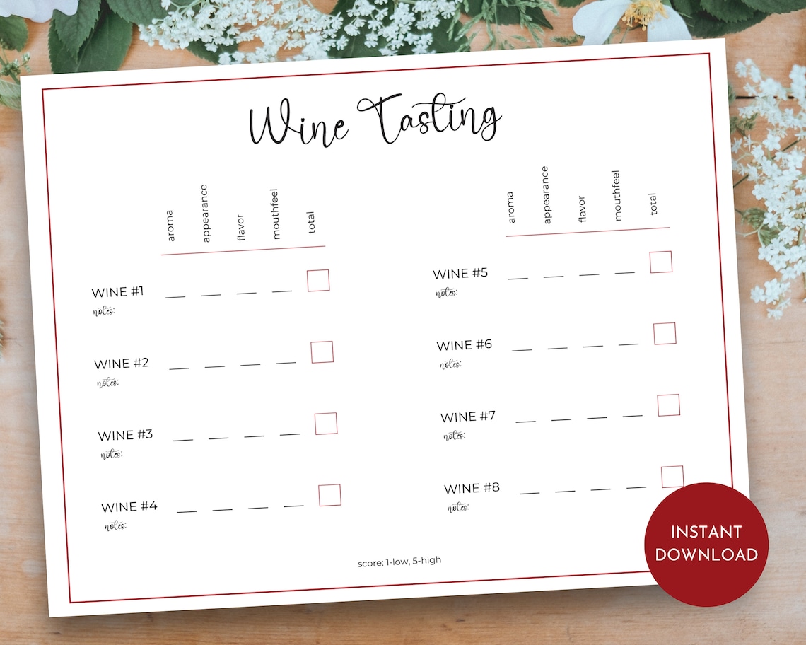 Blind Wine Tasting Score Sheet 8 Wines Wine Tasting Score - Etsy