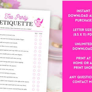 Tea Party Etiquette Game Printable, Tea Party Game Ladies, Tea Party ...
