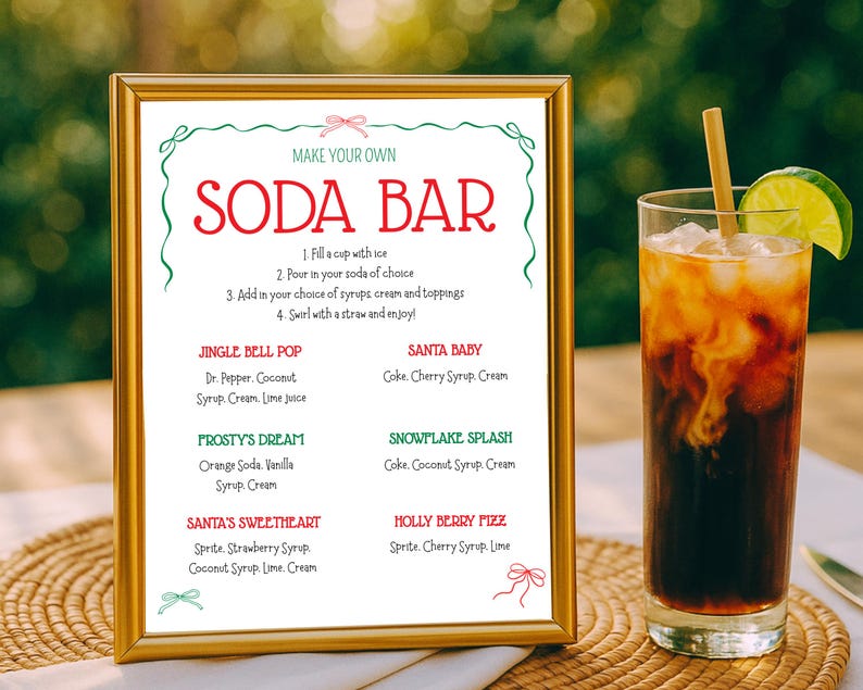 Christmas Soda Bar Menu, Christmas Table Soda Bar Sign Template, Dirty ...