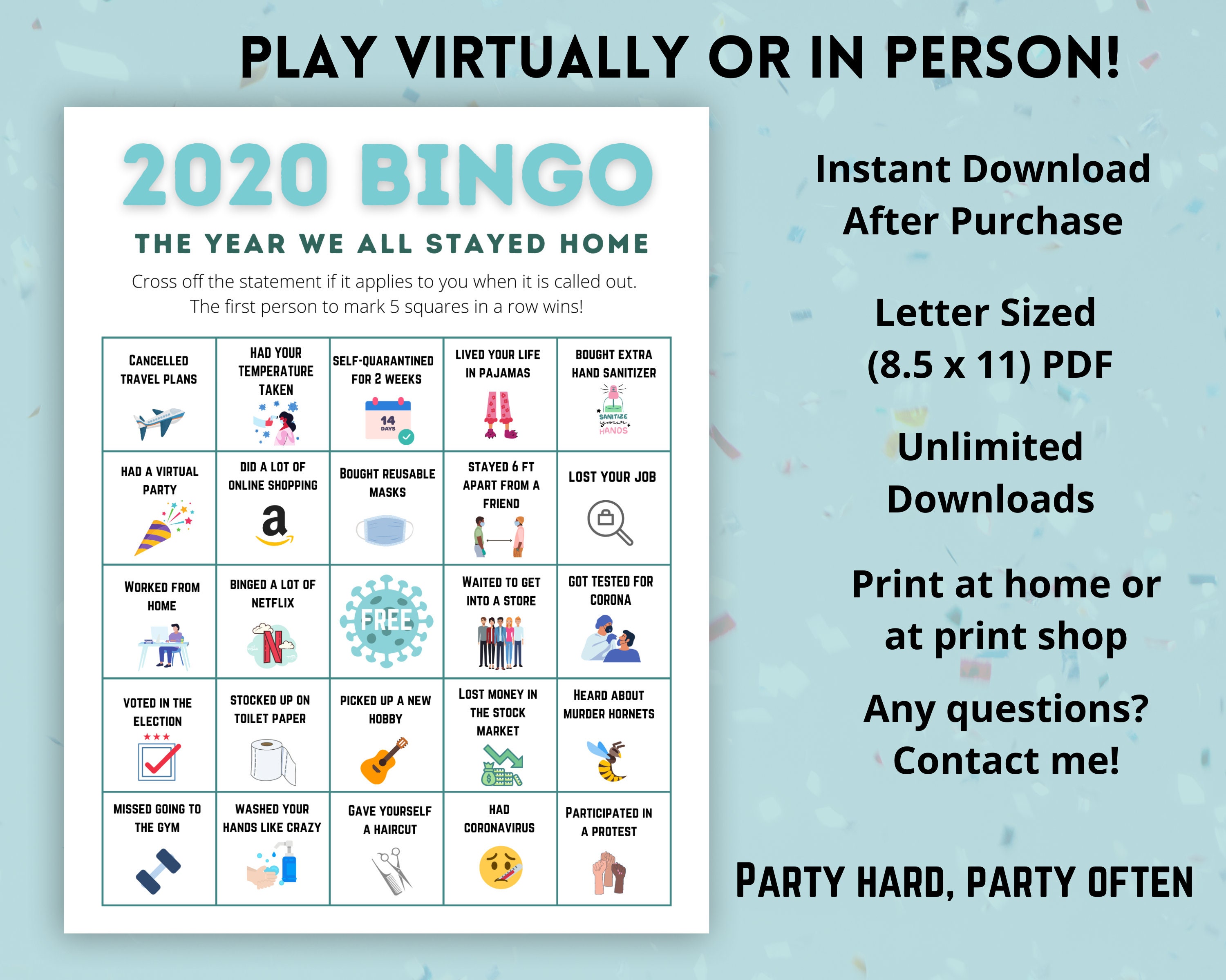 2020 Bingo Game 2020 Bingo Cards Bingo Cards Zoom Bingo - Etsy