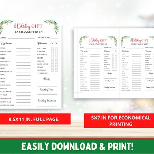 Holiday Gift Exchange Survey, Holiday Gift Exchange Questionnaire ...