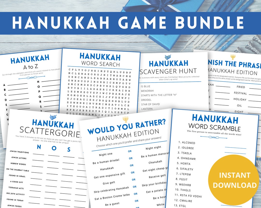 Hanukkah Party Games Bundle, Printable Hanukkah Games, Chanukah Games ...