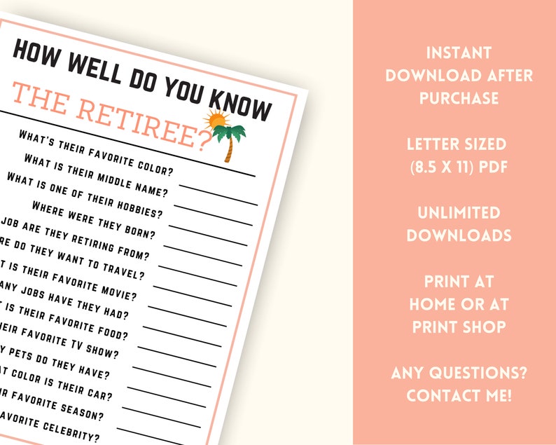 Retirement Party Games Retirement Party Game Printable - Etsy